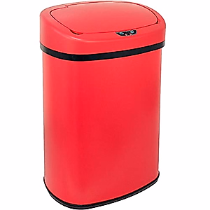 Vnewone Kitchen Trash Can Garbage 13 Gallon Waste Bin for Home Office Bedroom Stainless Steel Automatic Touch Free High-Capacity, 50 Liter (Red)