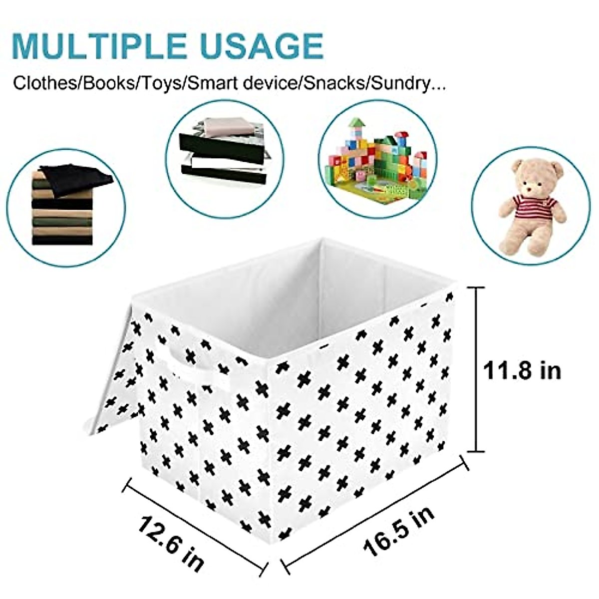 CaTaKu Black and White Cross Storage Bins with Lids and Handles, Fabric Large Storage Container Cube Basket with Lid Decorative Storage Boxes for Organizing Clothes