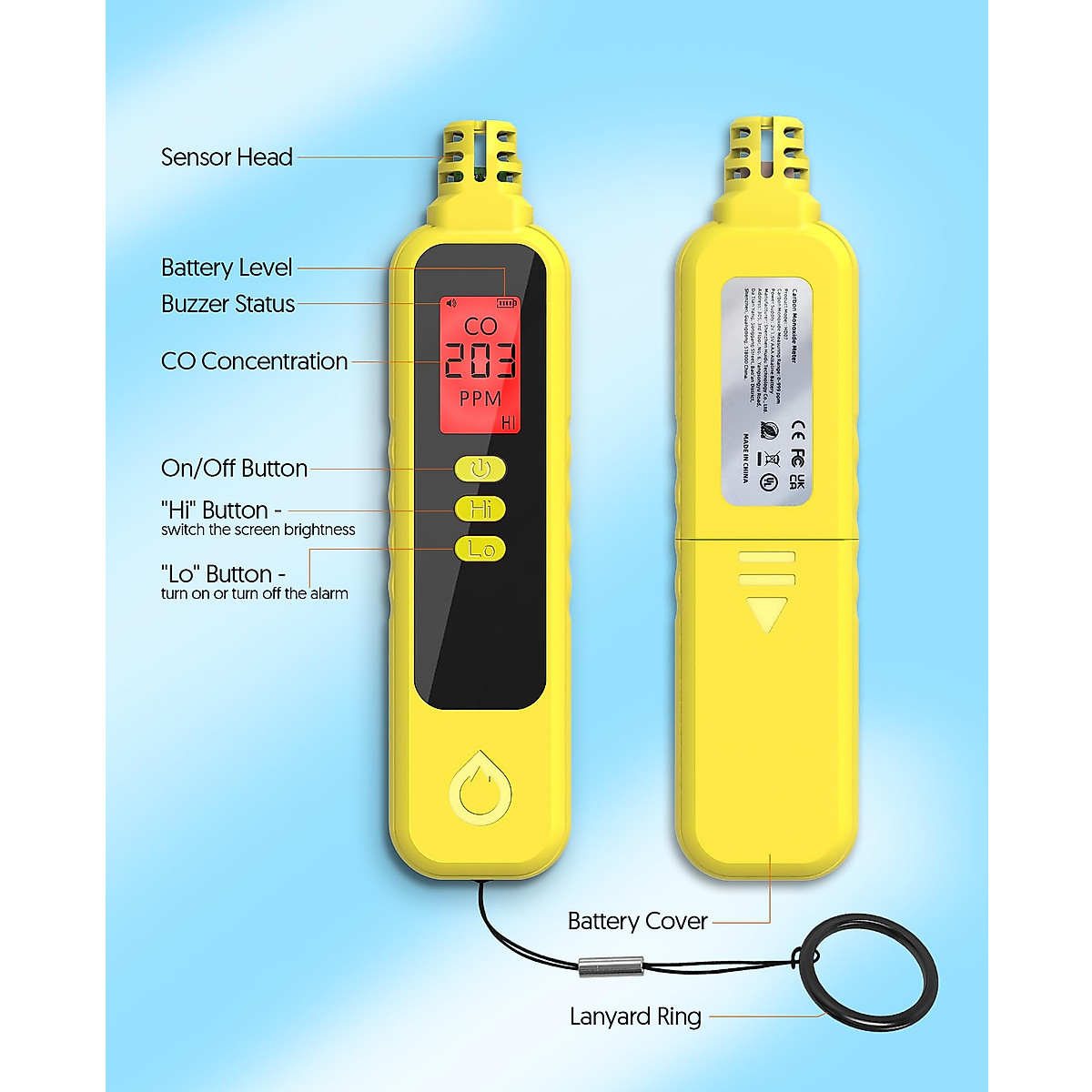 PUTECCH Carbon Monoxide Detectors, Portable CO Detector Battery Powered, Handheld Carbon Monoxide Monitor Alarm Detector with LCD Display for Home/Outdoor/Travel (Batteries Included)