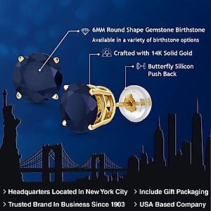 Gem Stone King 14K Yellow Gold Gemstone Birthstone Stud Earrings | Round 6MM | Gold Earrings for Women