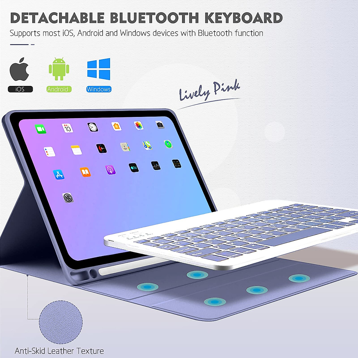 ABEIFAN iPad Pro 11 inch Case with Keyboard, Wireless Detachable Keyboard for iPad Pro 11-inch 4th 2022/ 3rd 2021/2nd 2020 with Pencil Holder, Grey Purple