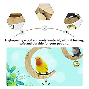 TEHAUX Bird Swings Toy, Moon Shaped Hanging Perch for Lovebird, Budgie, Parrot, Lorikeet, Finches, Conures, Pet Cage Rattles Educational Toy (Random Style)