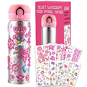 Coosilion 17 oz Insulated Water Bottle, DIY-0718, Pink, Stainless Steel, Decorate Your Own Water Bottle for Girls, 304 Food Grade, BPA Free, Leakproof, 17 fl oz, Water Bottle