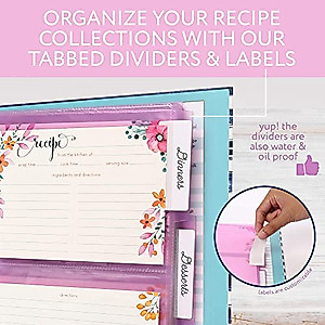 LotFancy Recipe Binder, 8.5” x 10”, with 60 Blank Recipe Cards 4x6, 30 Plastic Page Protectors, 3 Tabbed Dividers, 24 Labels - Kitchen Recipe Card Cookbook Binder Organizer Kit