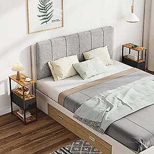 TUTOTAK Set of 2 Small Narrow End Table, Side Table, Nightstand with Cloth Drawer, Couch Table, for Living Room, Bedroom, Bedside, Brown TB01BB057