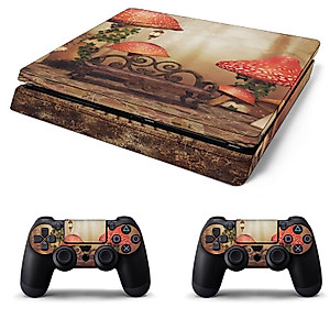 Fairytale Autumnal Scenery Mushroom Lamp Sticker for P-S4 Controller Full Protective Skin Cover Design Wrap Decal Sticker Compatible with P-S4 Print
