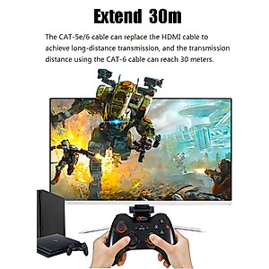 HDMI Extender Over Cat 5e/6, HDMI to RJ45 Ethernet Network Converter 2 Ports, Support 1080 P UP to 30m/98ft, Suitable for HDTV, Set Top Box, DVD, PS4, STB, Projector, Digital Monito