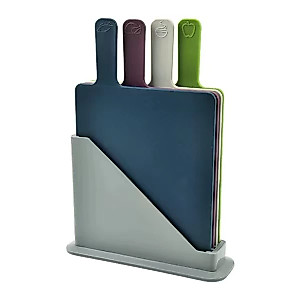 LYZOLICS Plastic Cutting Boards for Kitchen, Cutting Board Set with Storage Stand Sorting Icons, Can be Used to Cut Fruits, Vegetables, Meat, Seafood and More - 4 Pack Cutting Boards