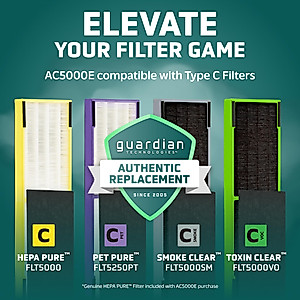 Germ Guardian AC5000 28” 3-in-1 True HEPA Filter Air Purifier for Home, Large Rooms, UV-C Light Kills Germs, Filters Allergies, Smoke, Dust, Pet Dander, & Odors, 5-Yr Wty, GermGuardian, Grey