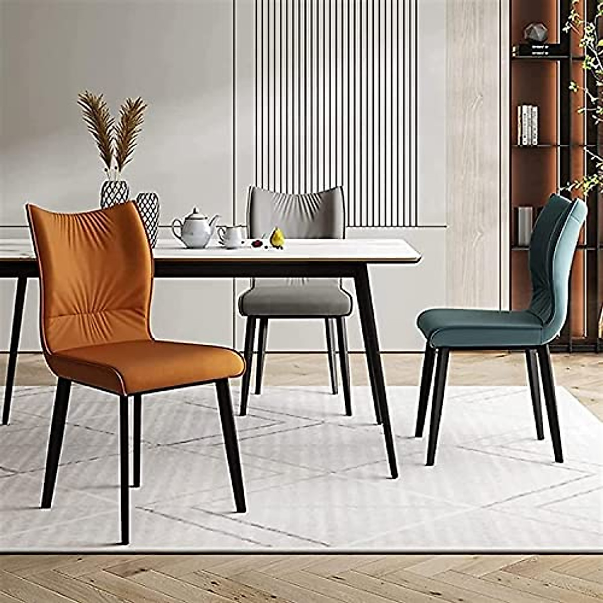 Chairs Kitchen Dining Chairs Set of 4 Modern Upholstered Dining Chairs Soft PU Leather Cushion Seat Business Reception Chair (Color:Orange)