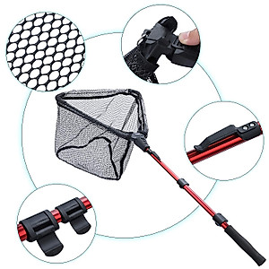 Sougayilang Fishing Net Fish Landing Net, Foldable Collapsible Telescopic Pole, Durable Nylon Material Mesh, Safe Fish Catching or Releasing-RSJ115CM