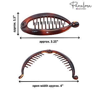 Parcelona French Effortless Mini Small Pair of Brown Tortoise Shell N Black Banana Hair Clip for Fine Hair