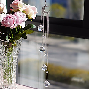Hanging Clear Crystal Suncatcher Ornaments with Moon Decor Rainbow Maker Crystal Beads Ball Prisms Pendant
