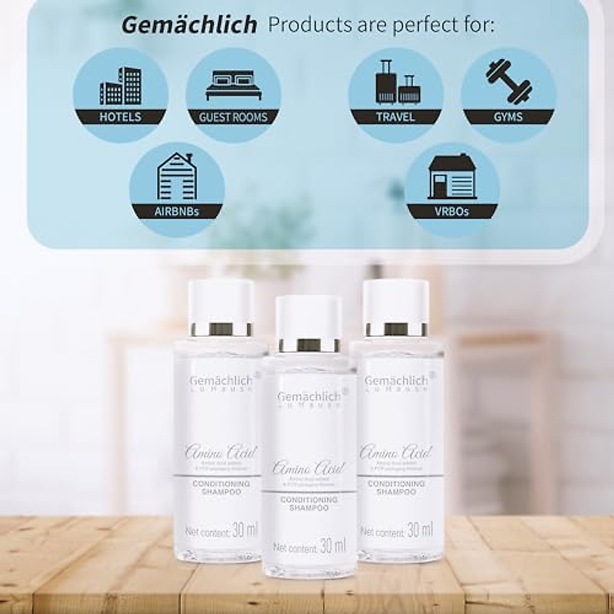 Gemächlich ZuHause Conditioners and Shampoos with Natural Ingredients, 1oz Travel Size 2-in-1 Conditioning Shampoo Bulk Sets for Hotel Airbnb, 100 pieces