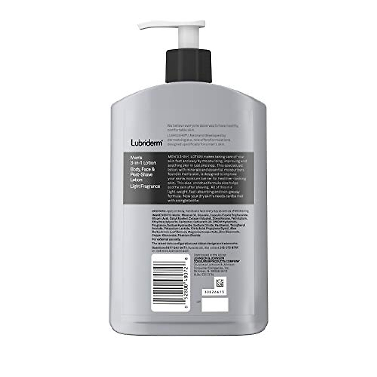 Lubriderm Men's 3-In-1 Lotion Enriched with Soothing Aloe for Body and Face, Non-Greasy Post Shave Moisturizer with Light Fragrance, 16 fl. oz