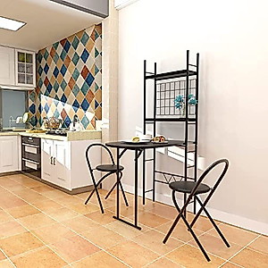 FUSLITE Small Dining Table for 2, Folding Kitchen Table Dining Set Space Saving Chairs and Table Set with Metal Frame and Shelf Storage Space Saver Bar Table and Chairs Set for Apartment, Kitchen