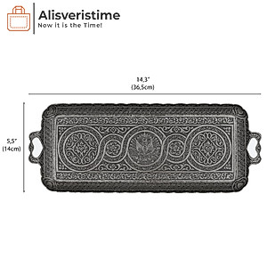 Alisveristime Turkish Ottoman Coffee Tea Beverage Serving Rectangle Tray (Small Tray) (13 INC*5.5 INC) (Black)