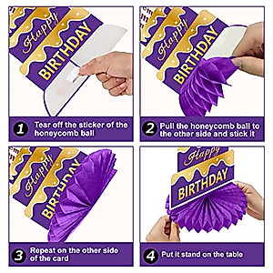 8PCS Purple Gold Birthday Decorations Honeycomb Centerpieces for Women Girls, Purple Happy Birthday Table Centerpieces Party Supplies, 16th 21st 30th 40th 50th 60th Birthday Table Topper Decor