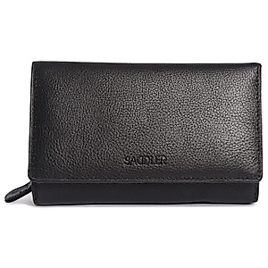 SADDLER Womens Luxurious Leather Trifold RFID Protected Wallet Clutch Purse with Zipper Coin Purse | Designer Multi Credit Card Holder for Ladies | Gift Boxed - Black