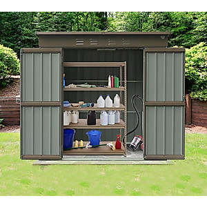 Outdoor Storage Shed, 6 x 4 ft, Galvanized Metal, Brown, for Garden, Backyard, Lawn, Terrace Tool Storage