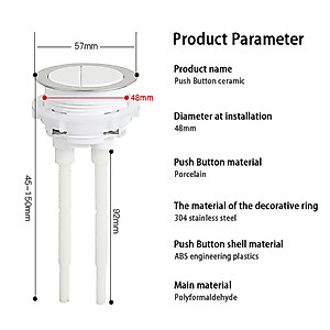 BKK HOME Toilet Cistern Dual Flush Valve Push Button Replacement Toilet Tank Flush Valve Ceramic Push Button Thread Diameter 48mm/1.89"