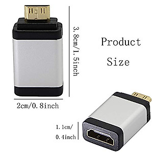 Mini HDMI to HDMI Adapter 2-Pack Mini HDMI Male to HDMI Female 4kx2k Gold Plated Adapter for Raspberry Pi, Camera, Camcorder, DSLR, Tablet, Video Card (Silver)