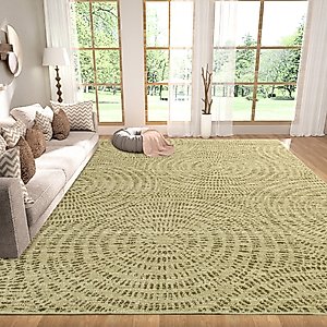 HOMBYS 10x14ft Modern Large Area Rug for Living Room Bedroom, Super-Thin Geometry Floor Carpet for Indoor Office Dining Room, Abstract Home Deco Non-Shedding, Dark Khaki, Machine Washable