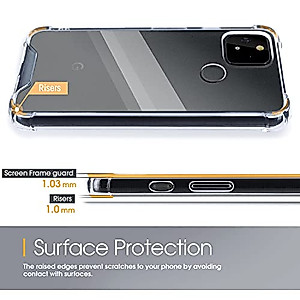 KIOMY Google Pixel 5 Case Diamond Clear with Hybrid Anti Yellow Design Hard PC Back Shell with TPU Raised Bezel Shockproof Bumper Protective Ultra Transparent Slim fit and Thin Cell Phone Cover