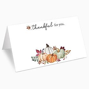 JarThenaAMCS 50Pcs Thanksgiving Table Tent Place Cards Thankful Pumpkin Guest Seating Cards Name Escort Card Folded Seat Assignment Setting Label for Wedding Baby Shower Birthday Party