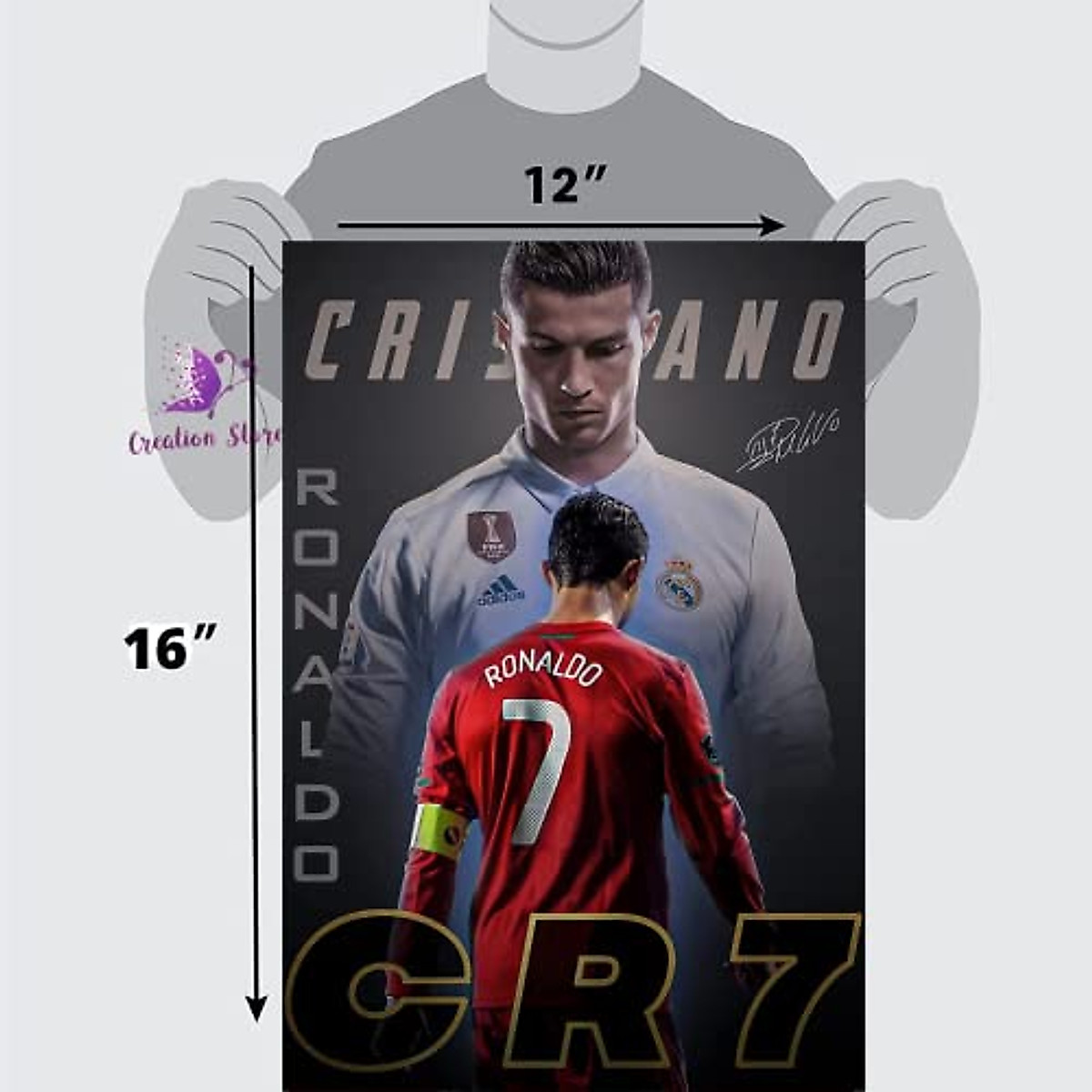 CR7 Cristiano Ronaldo Poster for Wall Art Signed Football Soccer Wall Mount - 12 x16 Inch (LAMINATED)