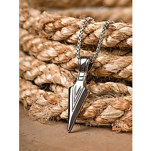 HAQUIL Arrowhead Necklace, Silver Plated Stainless Steel Arrowhead Pendant, Box Chain, Jewelry Gift for Men
