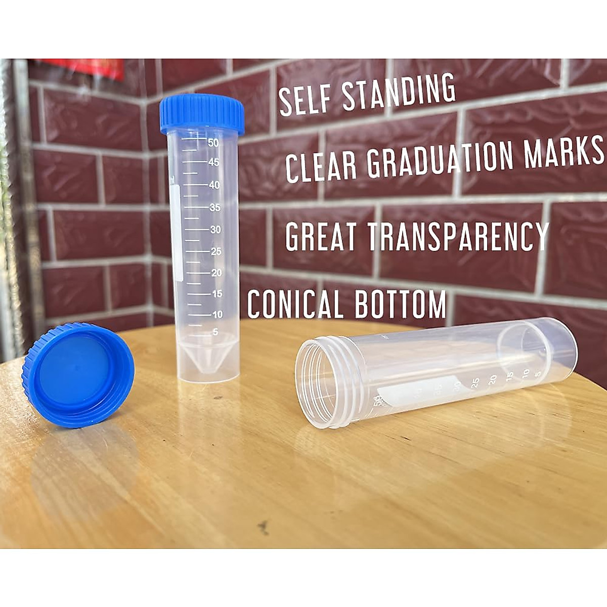 50 ml Leakproof Graduated Cryovials with Plastic Screw Top Vials, Centrifuge Tubes Laboratory Test Tubes (50 ml Self Standing of 20 Pieces)