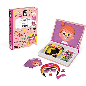 Janod MagnetiBook 66 pc Magnetic Girl Crazy Face Dress Up Game - Ages 3+ J02717