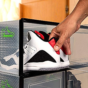 Shoepreem BLACK XL 6 pack - 14.6 Inches Long for BIG Shoes & Sneakers, Shoe Storage Organizer, Shoe Storage Boxes, Shoe Box Clear Plastic Stackable, Shoe Containers, Shoe Organizer for Closet