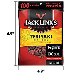Jack Link's Beef Jerky, Teriyaki, 1.25 oz. Bags, 10 Count - Flavorful Meat Snack for Lunches & More, 14g Protein, 100 Calories, Made with 100% Beef - 96% Fat Free, No Added MSG** or Nitrates/Nitrites