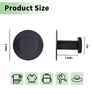 2 Pack Bathroom Wall Towel Hooks - Super Strong Stainless Steel, Supports up to 12LB, Wall Coat Hooks for Kitchen, Adhesive Door Holder Hanger Shower Accessories, Matte Black Heavy Duty