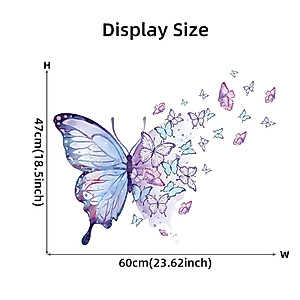 Gorgeous Blue Purple Butterflies Wall Stickers, sacinora Art Butterfly Wall Decals Removable Vinyl Peel and Stick for Living Room Bedroom Children's Room Nursery Playroom Decorations