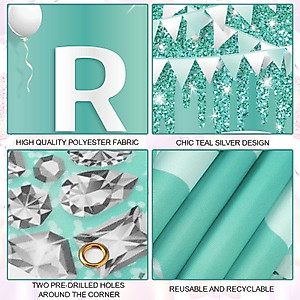 Teal Sliver Happy Birthday Door Banner Turquoise Rhinestone Happy Birthday Decorations Light Blue Sweet 16 Happy 15th 30th 50th Birthday Poster Decorations for Women Girls Boys Birthday Party Supplies