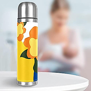 Stainless Steel Leather Vacuum Insulated Mug Flowers Thermos Water Bottle for Hot and Cold Drinks Kids Adults 16 Oz