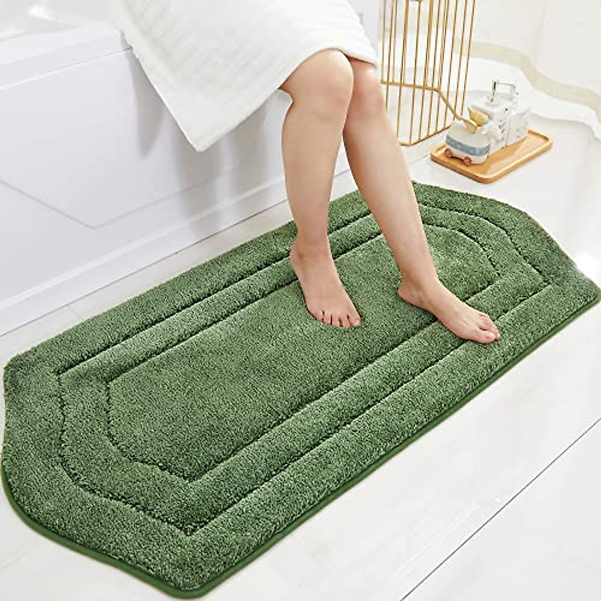 COSY HOMEER Extra Thick Bath Rugs for Bathroom - Anti-Slip Bath Mats Soft Plush Yarn Shaggy 100% Strong Mirco Polyeste Mat Living Room Bedroom Mat Floor Water Absorbent(Green,24x48 - Inches)