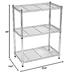 Amazon Basics 3-Shelf Adjustable, Heavy Duty Storage Shelving Unit (250 lbs loading capacity per shelf), Steel Organizer Wire Rack, Chrome, 23.2" L x 13.4" W x 30" H