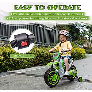 TOBBI Electric Motorcycle for Kids 12V Dirt Bike Ride on Toy Battery Powered Motorbike Off-Road Motocross Kid Motorized Vehicles w/ 2 Speeds, 35W Dual Motors, Training Wheels, Green