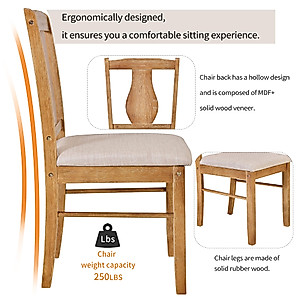 EMKK 5-Piece Set, Wooden Rectangular Kitchen Dinner Breakfast Table and 4 Chairs for 2-4 Person, Dining Room Furniture, Space-Saving Design, Natural