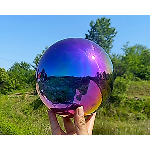 Missmore Gazing Globe Mirror Ball in Rainbow Stainless Steel, Mirror Polished Hollow Sphere Sparkling Outdoor Ornament (Globe-200mm-8in-1pc-Rainbow)