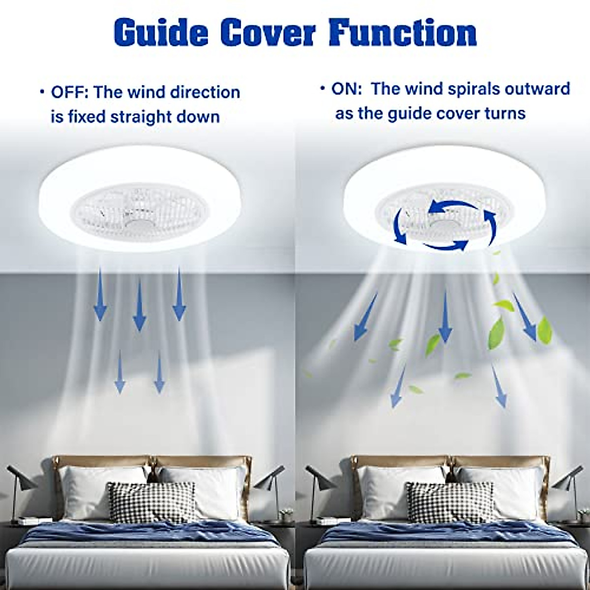 TCFUNDY Ceiling Fan with Light and Bluetooth Speaker, 22" Enclosed Low Profile Ceiling Fans Lights, Dimmable LED Lighting, 6 Wind Speeds Reversible Blades, App & Remote Control, Semi Flush Mount Fan