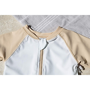 Leveret Kids Baby Boys Girls One Piece Rashguard UPF 50+ Solid Beige/White Size 12-18 Months
