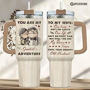 GEPOSTORE Valentines Day Gifts for Wife Husband, Old Couple 40 Oz Tumbler with Handle, To My Wife Valentines Cup, Cartoon Movie Characters Mug, Gifts for Movie Lovers