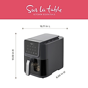 SUR LA TABLE KITCHEN ESSENTIALS 4-in-1 Compact 5-Quart Basket Air Fryer with Window for Easy Viewing, Digital Touchscreen Display with 8-Presets, Air Fry, Bake, Roast, Broil in Minutes, 1500w