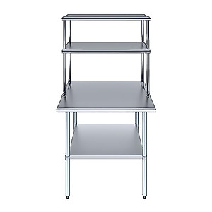 30" x 36" Stainless Steel Work Table with 18" Wide Double Tier Overshelf | Metal Kitchen Prep Table & Shelving Combo