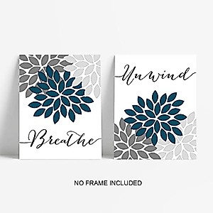Relax Soak Unwind Breathe Bathroom Wall Decor, Bathroom Wall Art, Bathroom Pictures Wall Decor, Bathroom Decor Wall Art, Teal Blue Bathroom Decor, Bathroom Decor (Set of 4, 8X10in, Unframed)